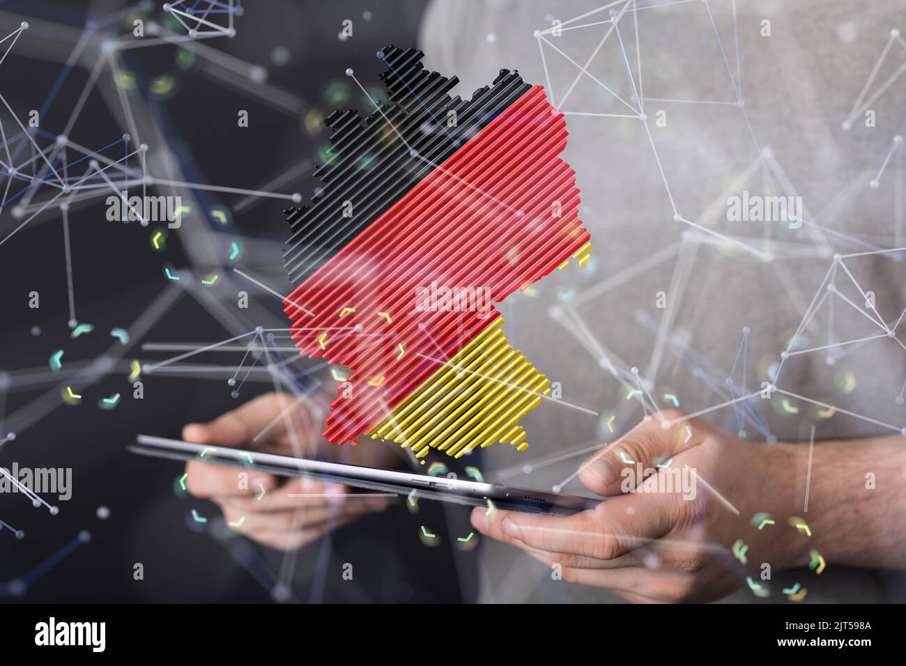 A 3D rendered world map hovering in mans hand Stock Photo - Alamy