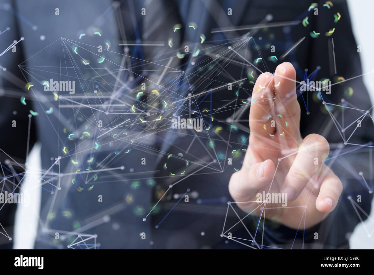 A 3D rendered global network hovering in man's hand Stock Photo - Alamy