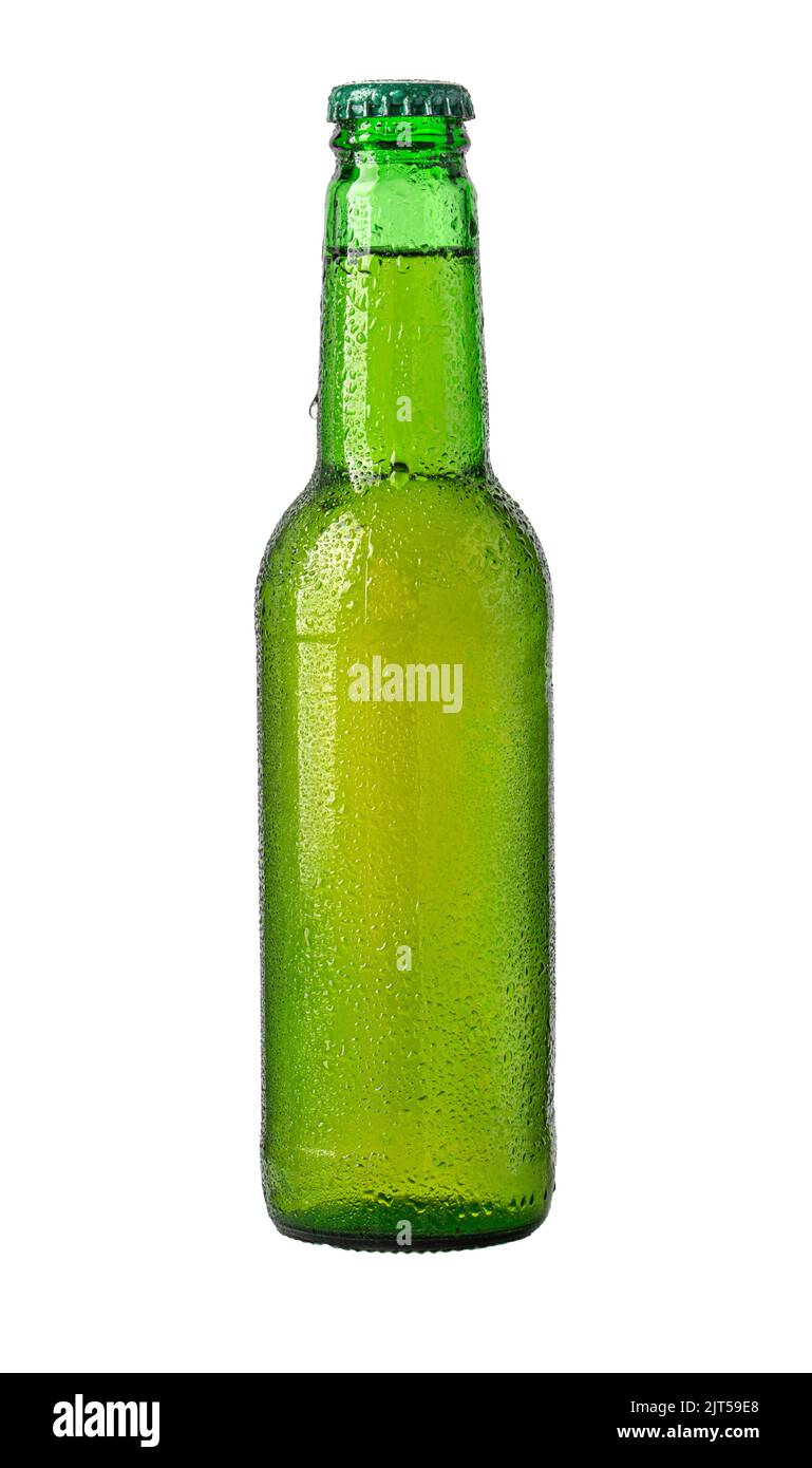 green beer bottle isolated on white background with drops Stock Photo ...