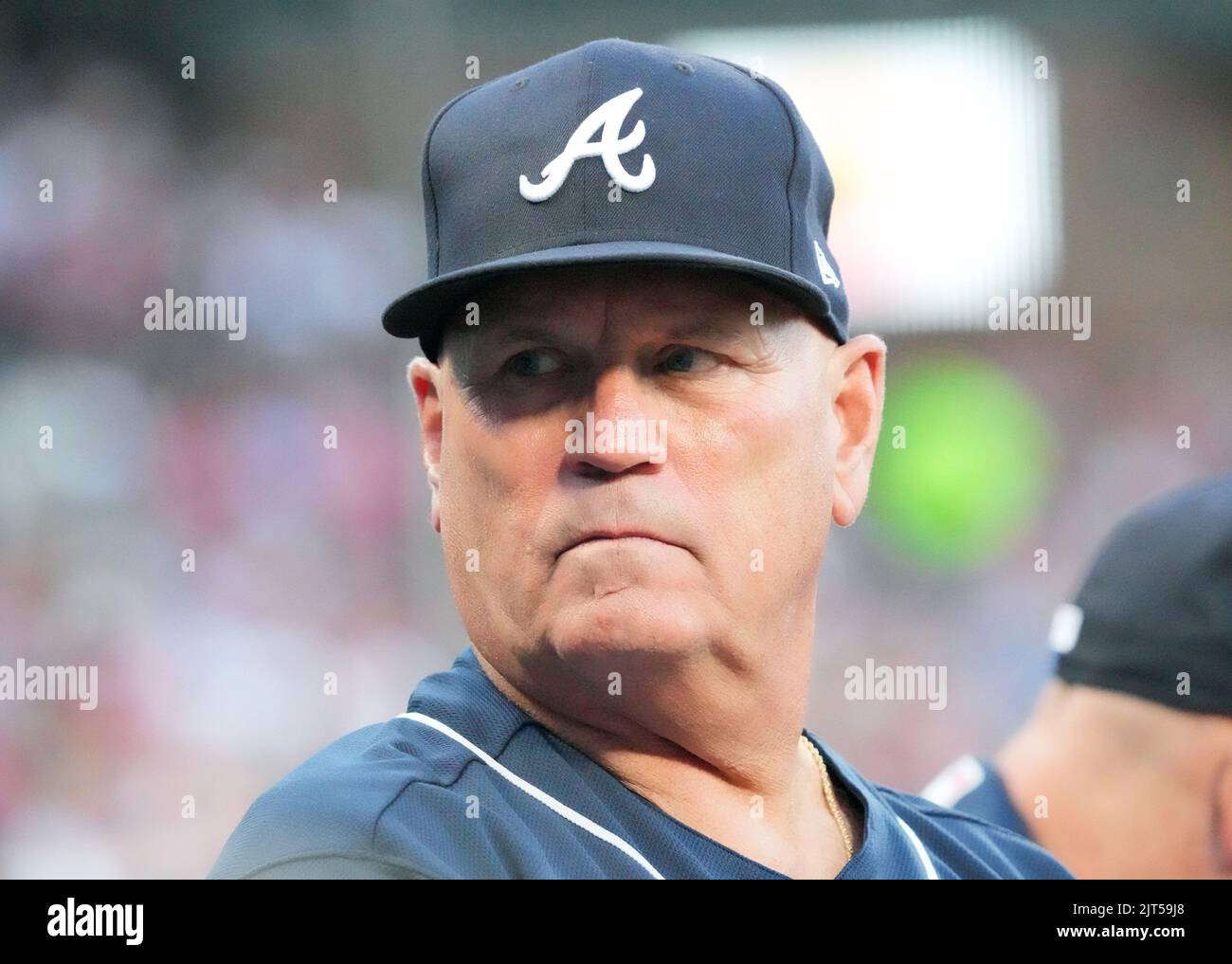 Atlanta Braves Manager Brian Snitker looks to the stands during the ...
