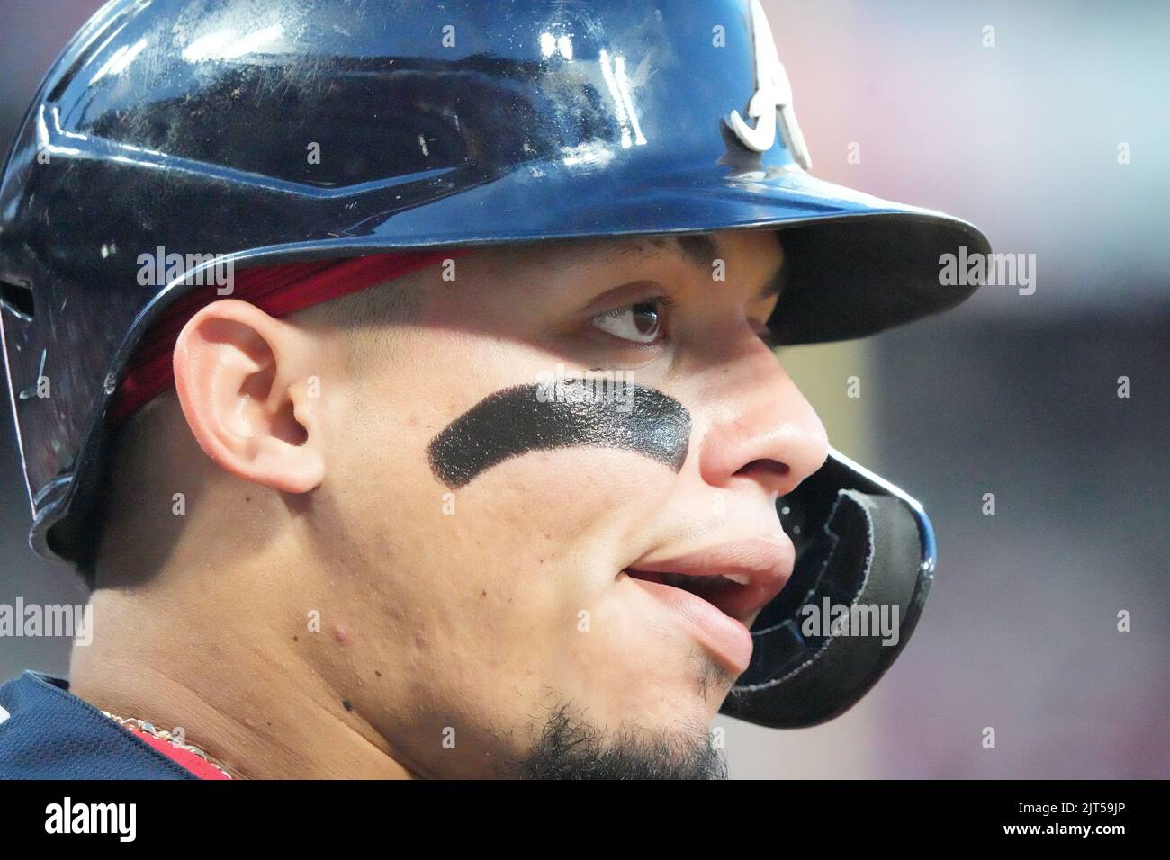 Atlanta Braves William Contreras waits in the dugout to bat in the ...
