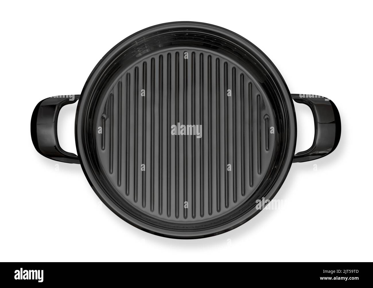 Empty cast iron grill frying pan isolated on white background with ...