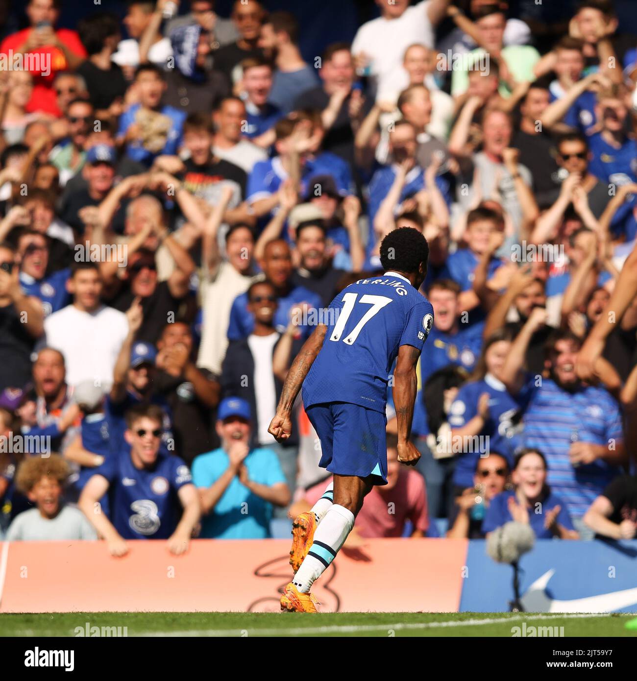 London, UK. 28th Aug, 2022. Raheem Sterling of Chelsea scores for 10 ...