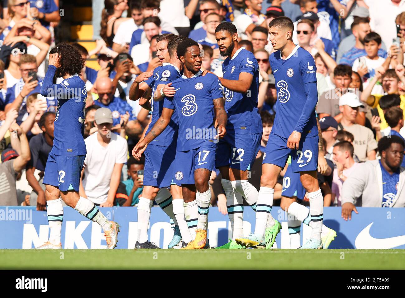 London, UK. 28th Aug, 2022. Raheem Sterling of Chelsea scores hi second ...