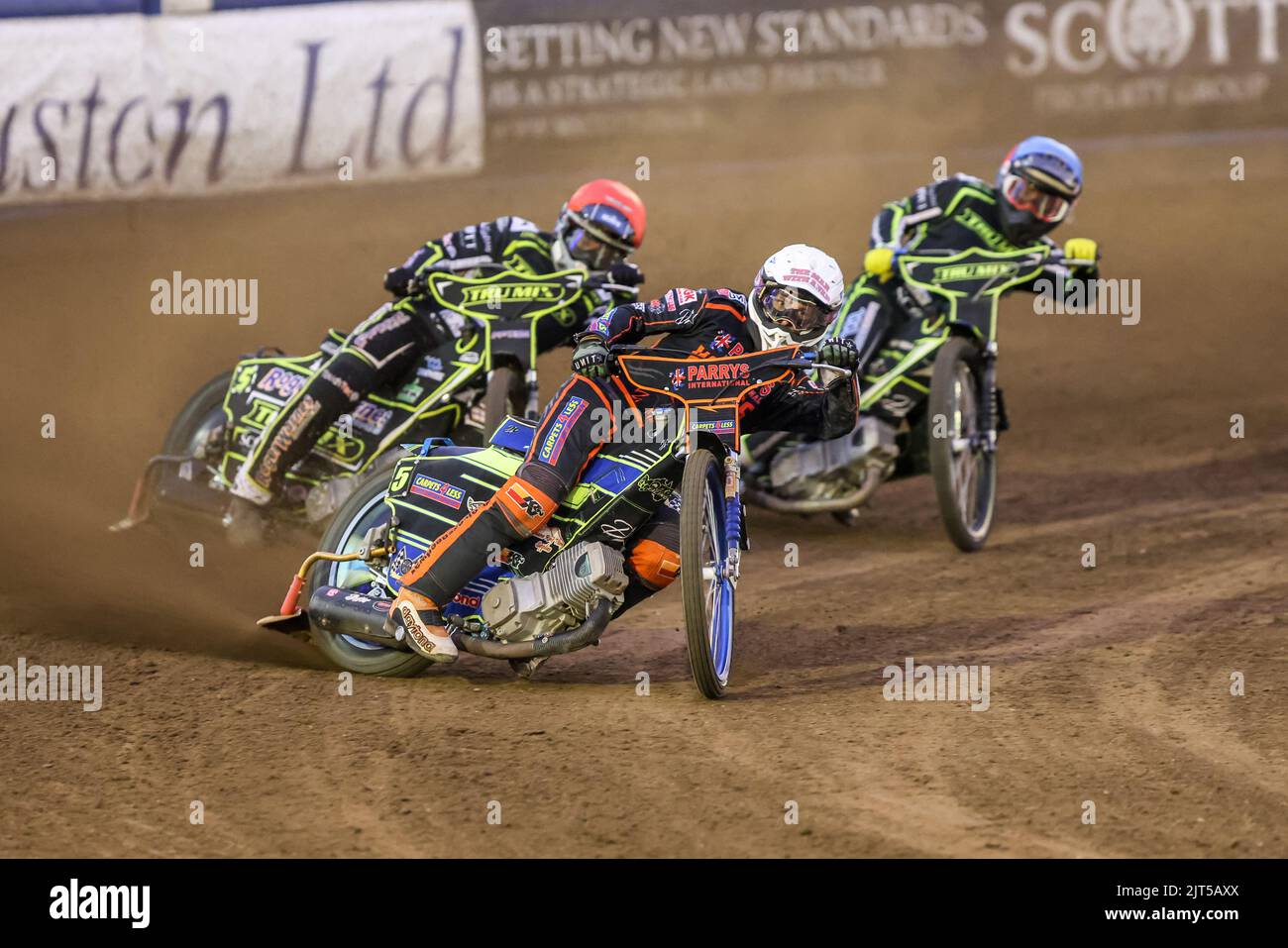 Wolverhampton Wolves rider Nick Morris (white) leads Ipswich Witches ...