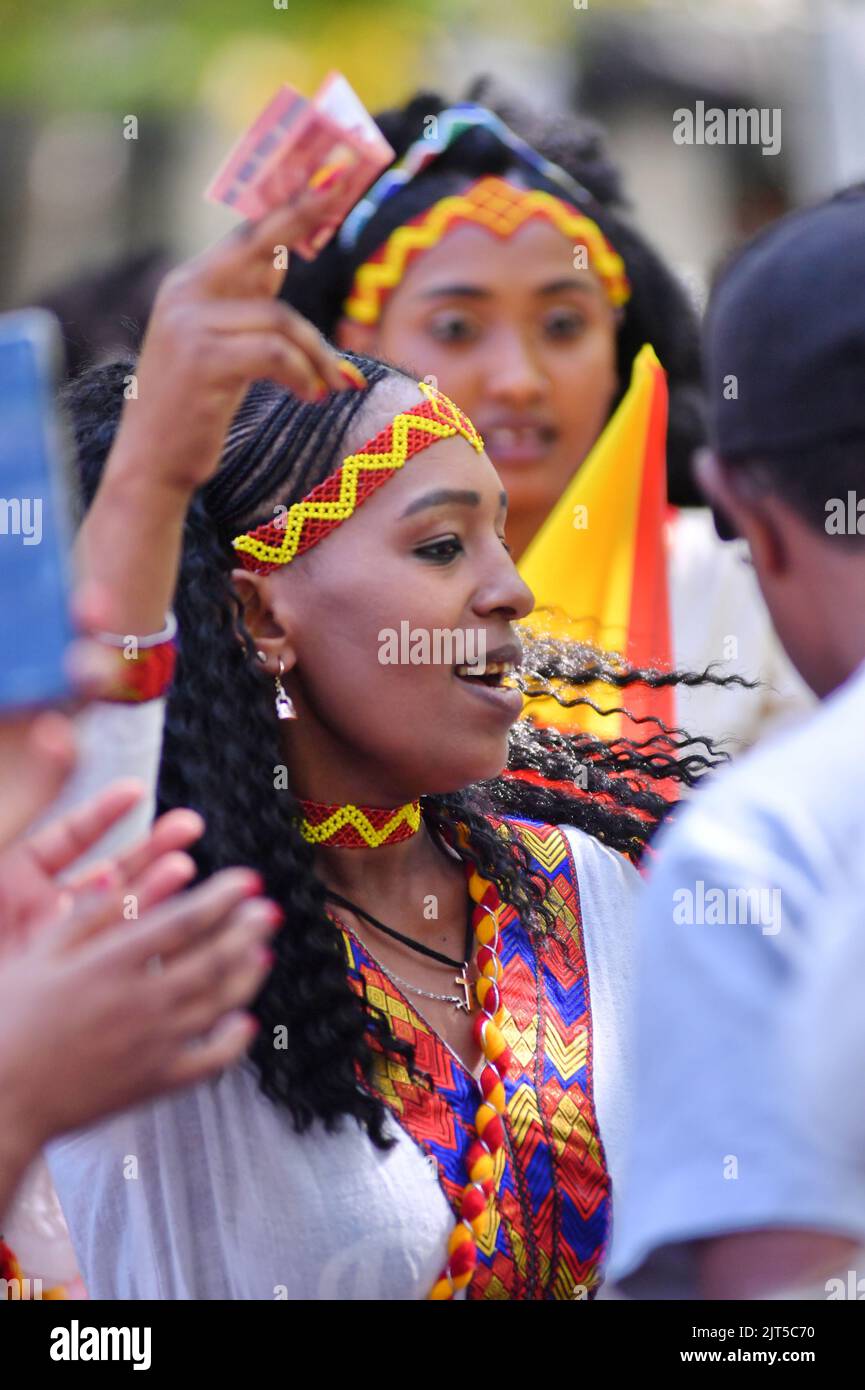 Tigray women dance during the rally in Paris, France, on August 27 ...