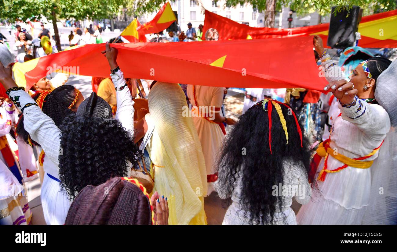 Tigray women dance during the rally in Paris, France, on August 27 ...