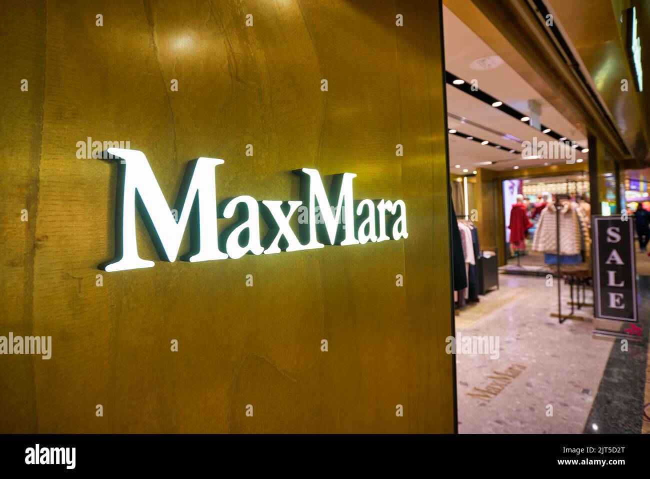 SINGAPORE - CIRCA JANUARY, 2020: close up shot of Max Mara sign seen in ...
