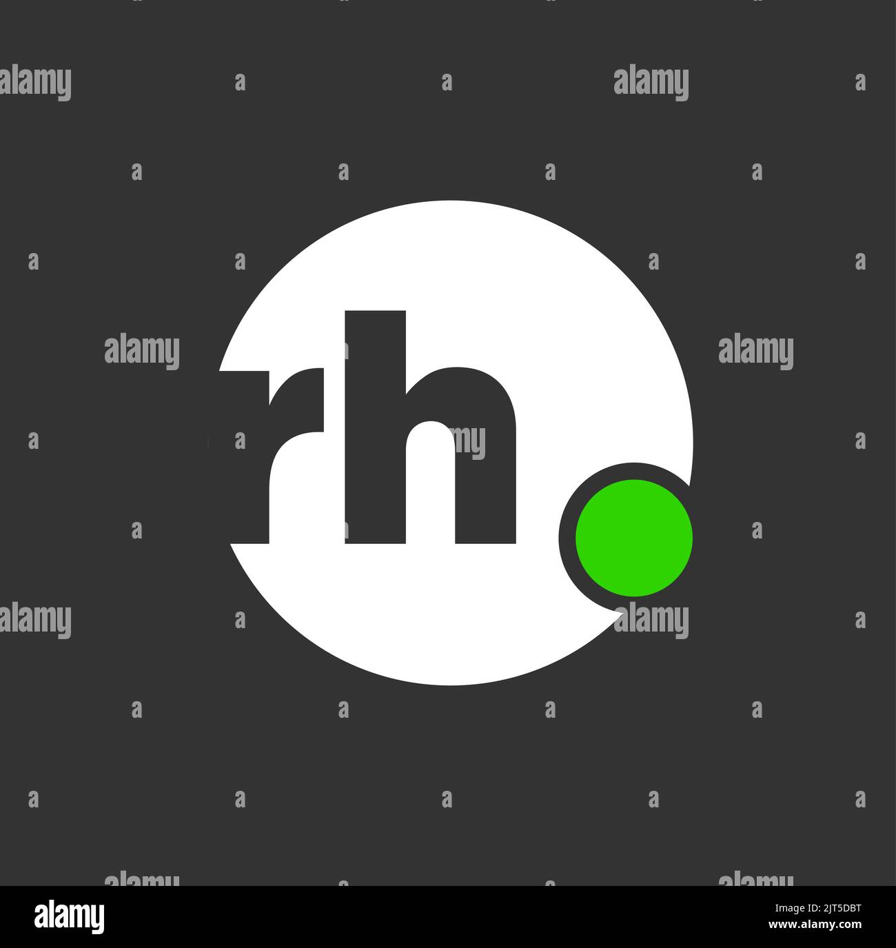 A vector illustration of a RH company logo in grey white and green ...