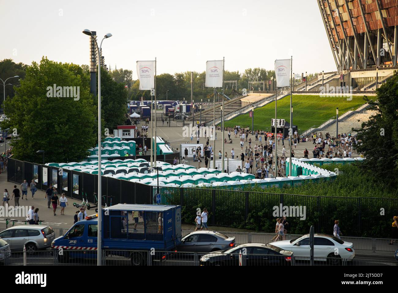 Portable restrooms are seen at the National Stadium ahead of the Ed ...