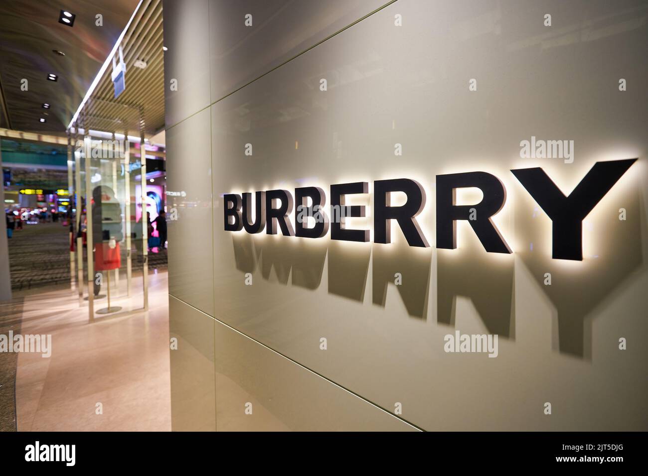 SINGAPORE - CIRCA JANUARY, 2020: close up shot of Burberry sign seen in ...