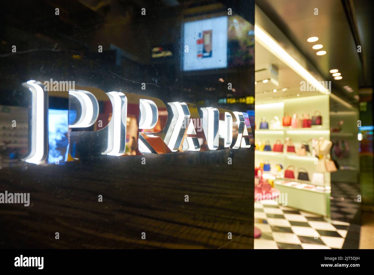 SINGAPORE - CIRCA JANUARY, 2020: close up shot of Prada sign as seen at ...