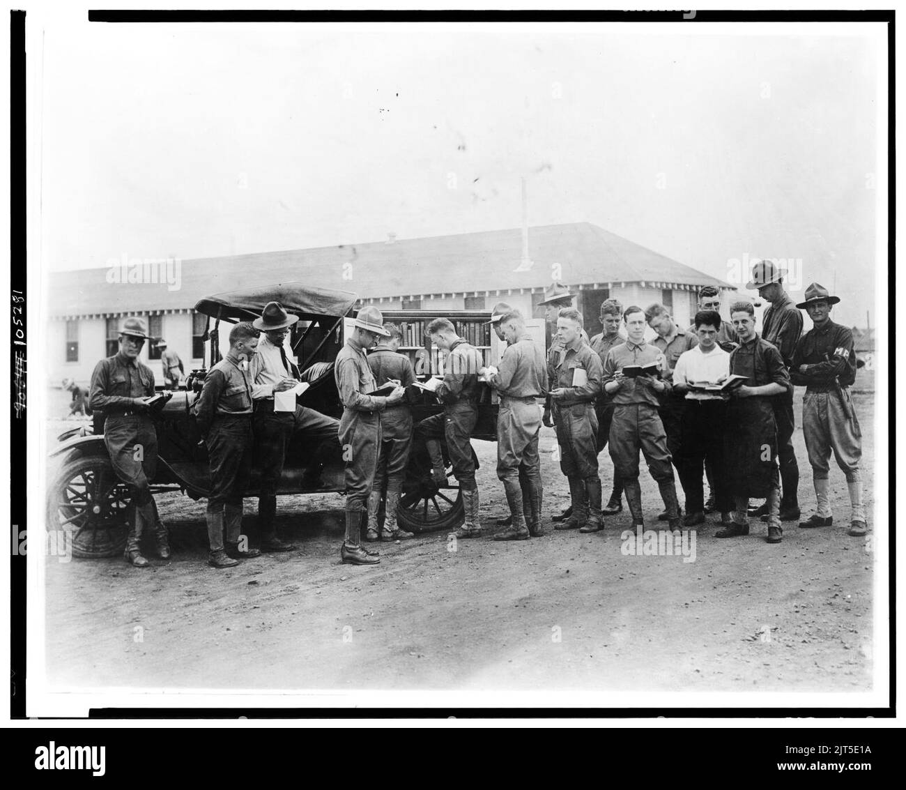 U.S. soldiers getting library books from truck, Kelly Field Library ...