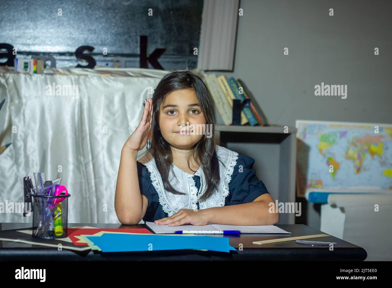 pretty student studying in classroom Stock Photo - Alamy