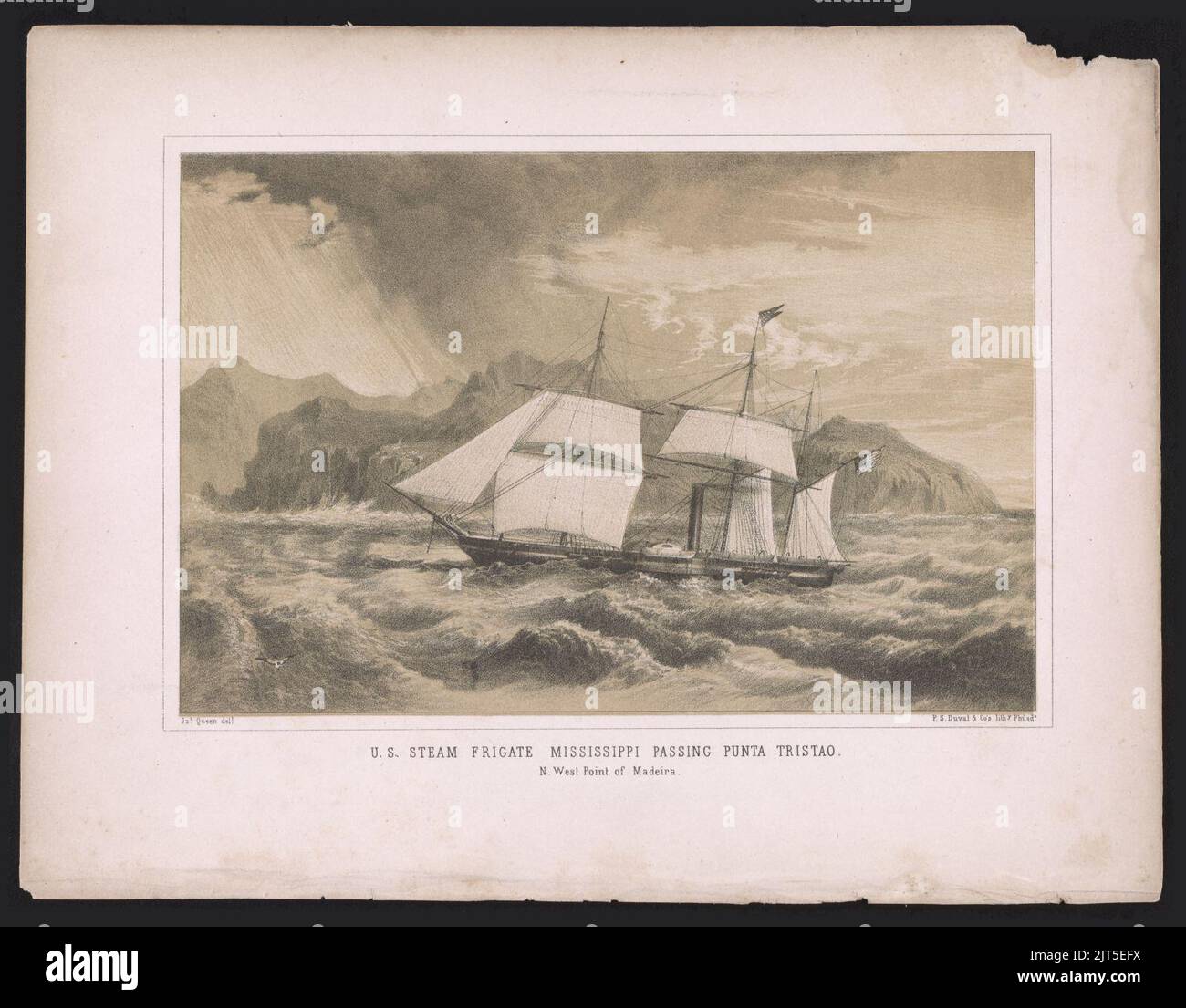 U.S. steam frigate Mississippi passing Punta Tristao. N. west point of ...