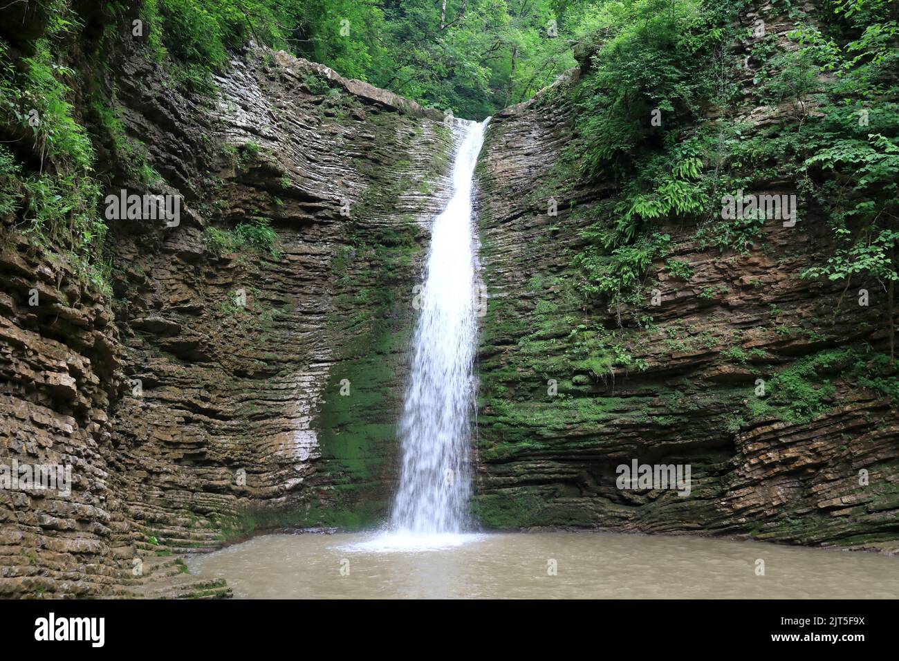 Landscape of Maiden Spit waterfall on Rufabgo stream, Adygea Stock ...