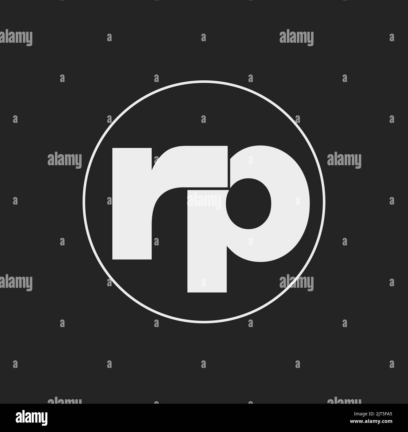 A vector illustration of an RP company logo in grey and white colors ...