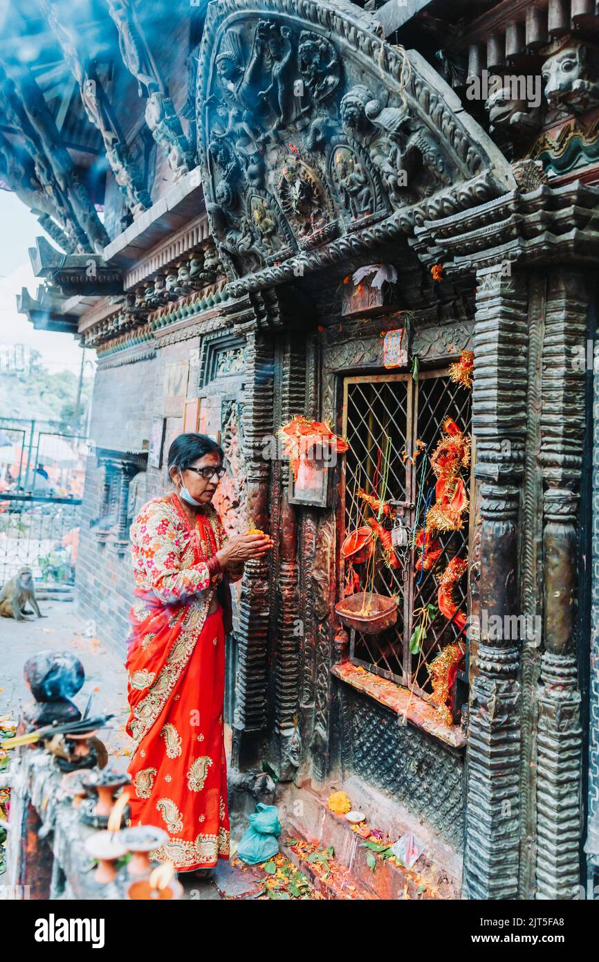 Kathmandu,Nepal - Aug 8, 2022 : Nepali Hindu Woman offering prayers to ...