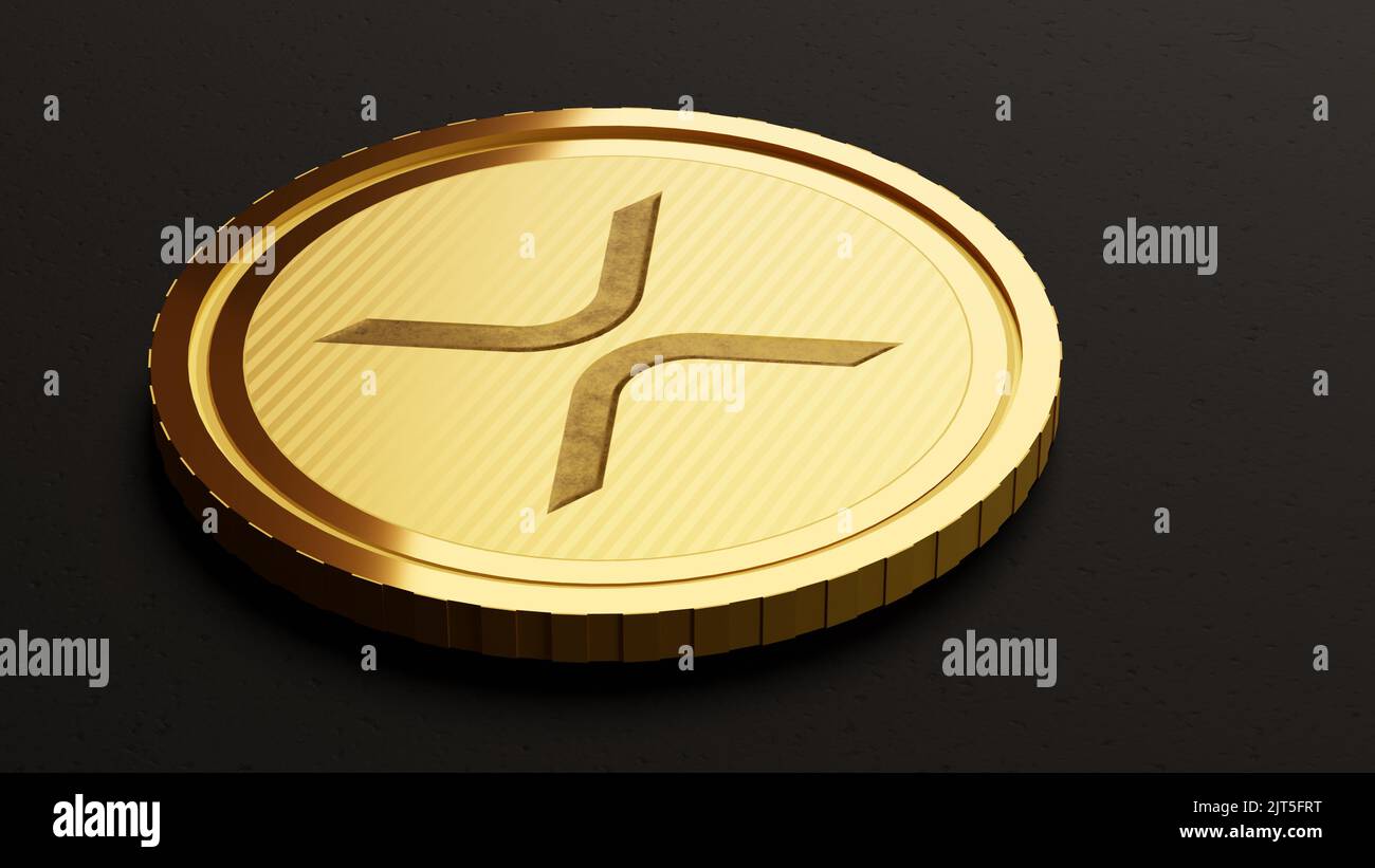 Ripple Cryptocurrency golden coin of XRP Token on black background ...