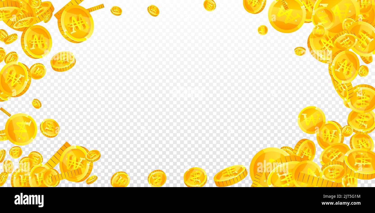 Korean won coins falling. Scattered gold WON coins. Korea money. Great ...