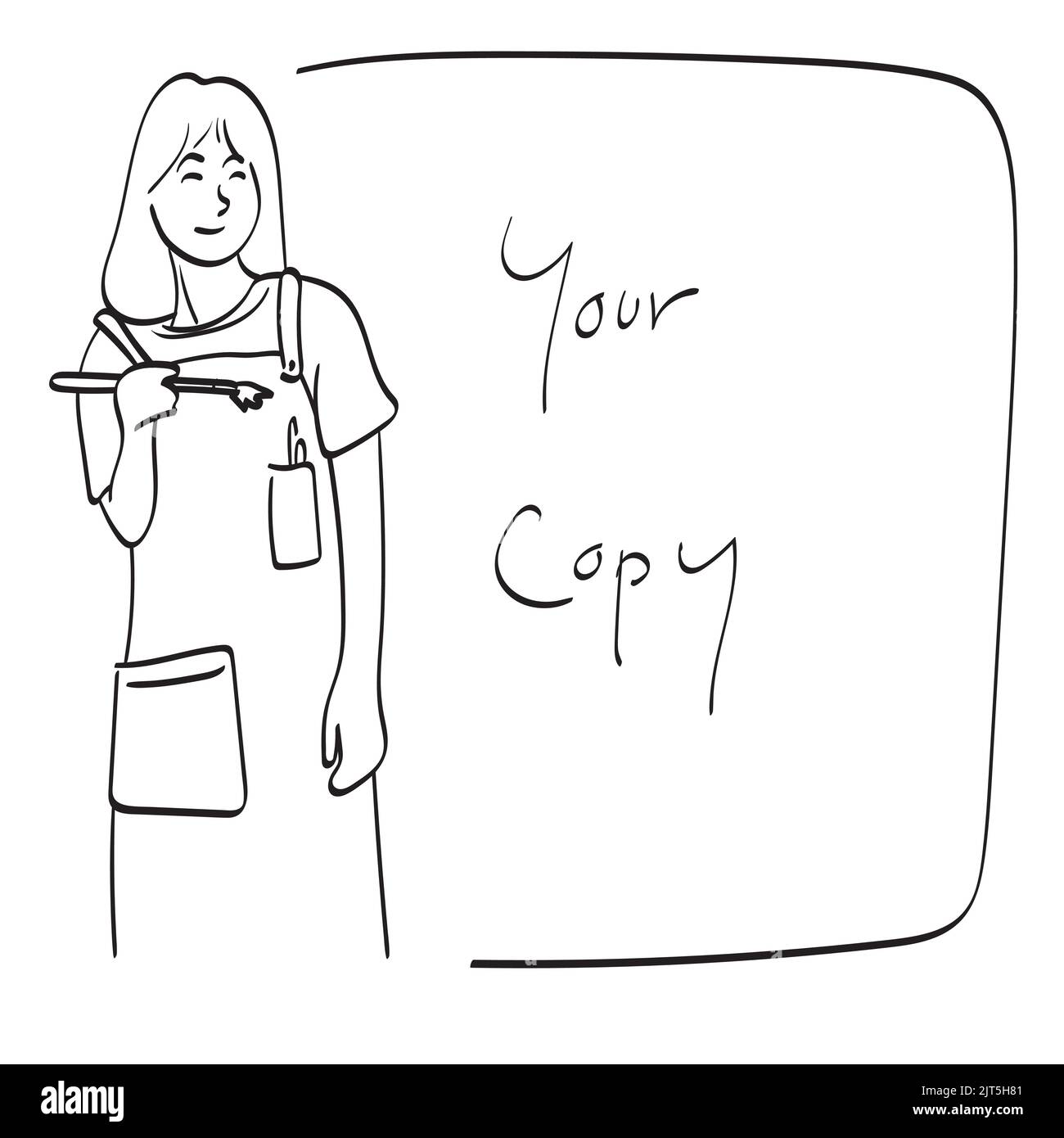 female painter with copy space behind illustration vector hand drawn ...