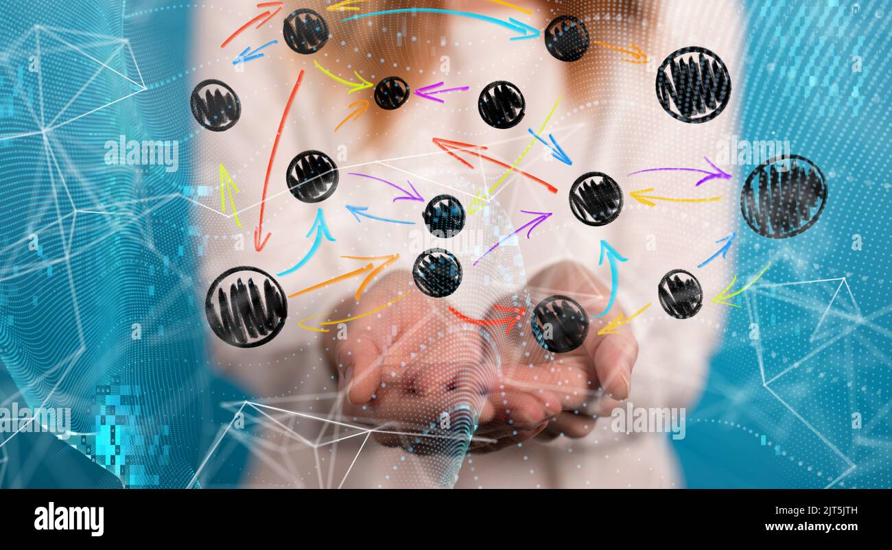 A 3D rendered digital network hovering in mans hand Stock Photo - Alamy