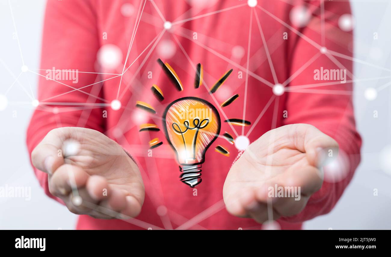 A 3D rendered neural network hovering in man's hand Stock Photo - Alamy