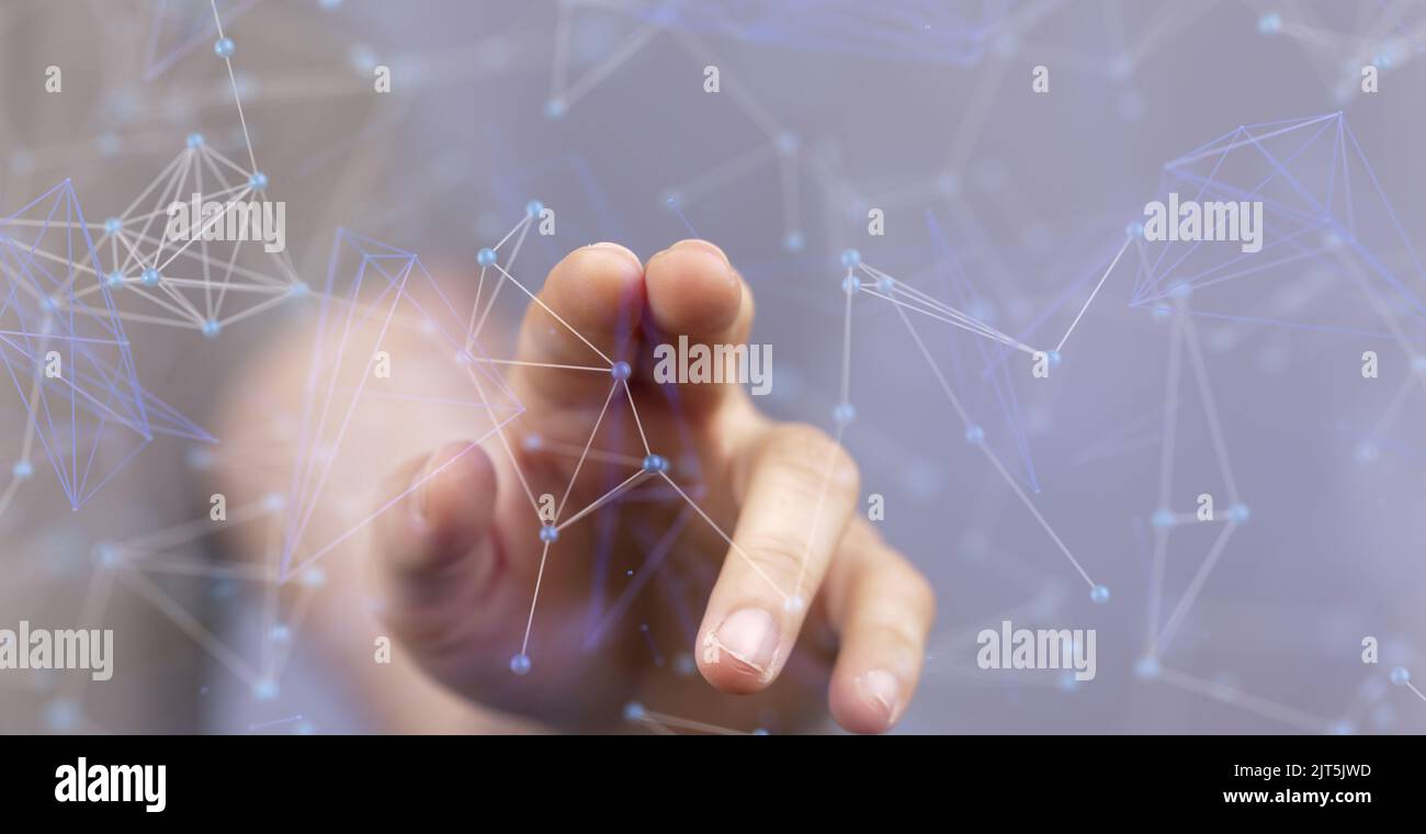 A 3D rendered digital network hovering in mans hand Stock Photo - Alamy
