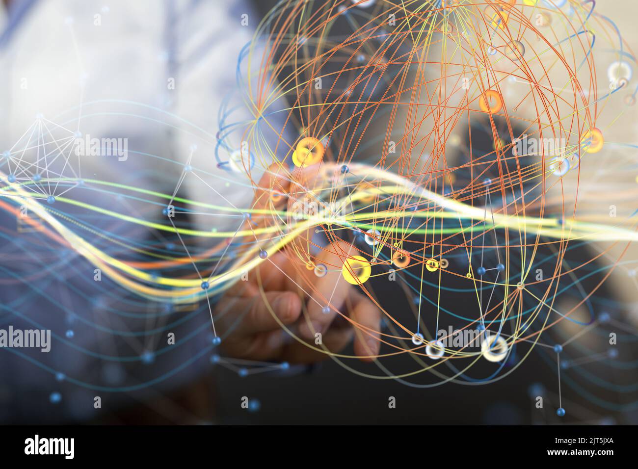 A 3D rendered digital network hovering in mans hand Stock Photo - Alamy