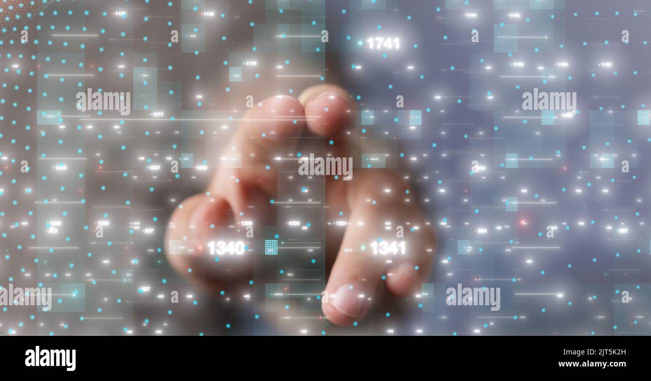 A 3D rendered global network hovering in mans hand Stock Photo - Alamy