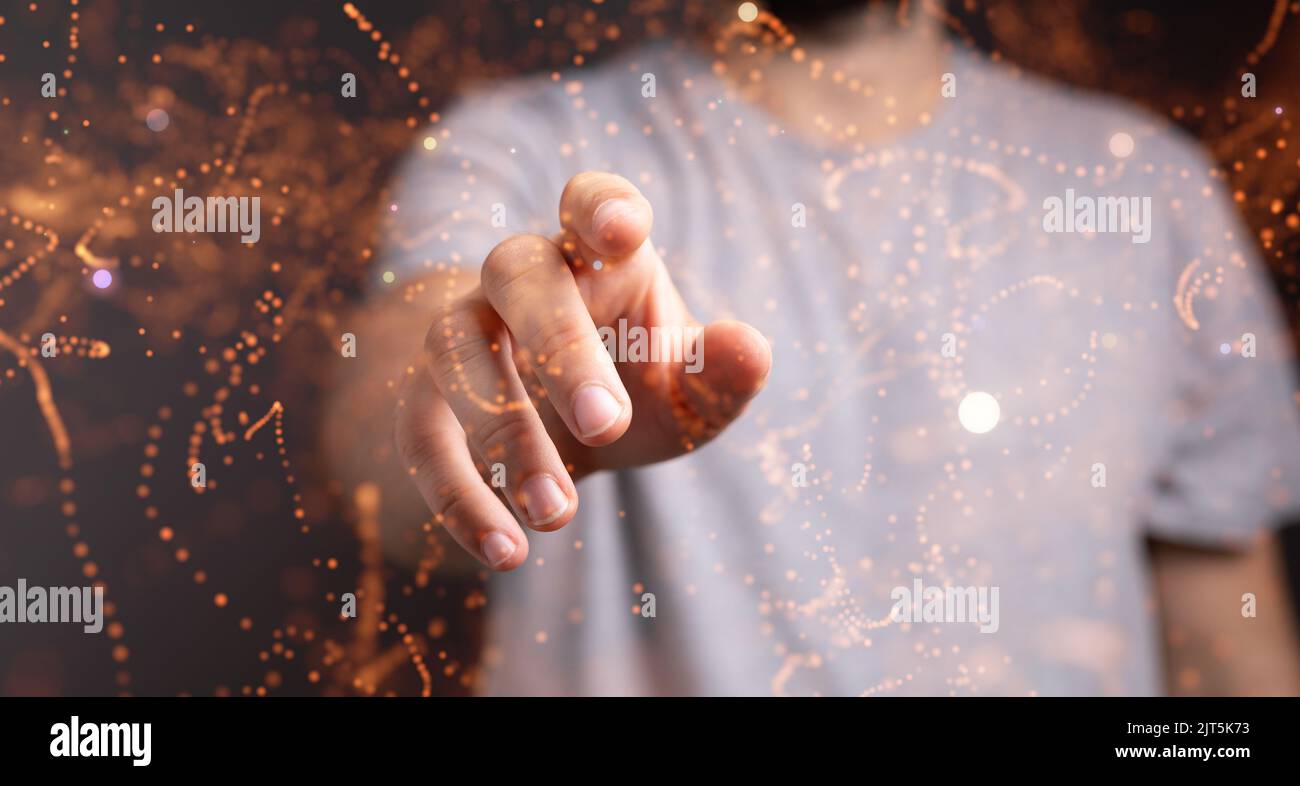 A 3D rendered digital network hovering in mans hand Stock Photo - Alamy