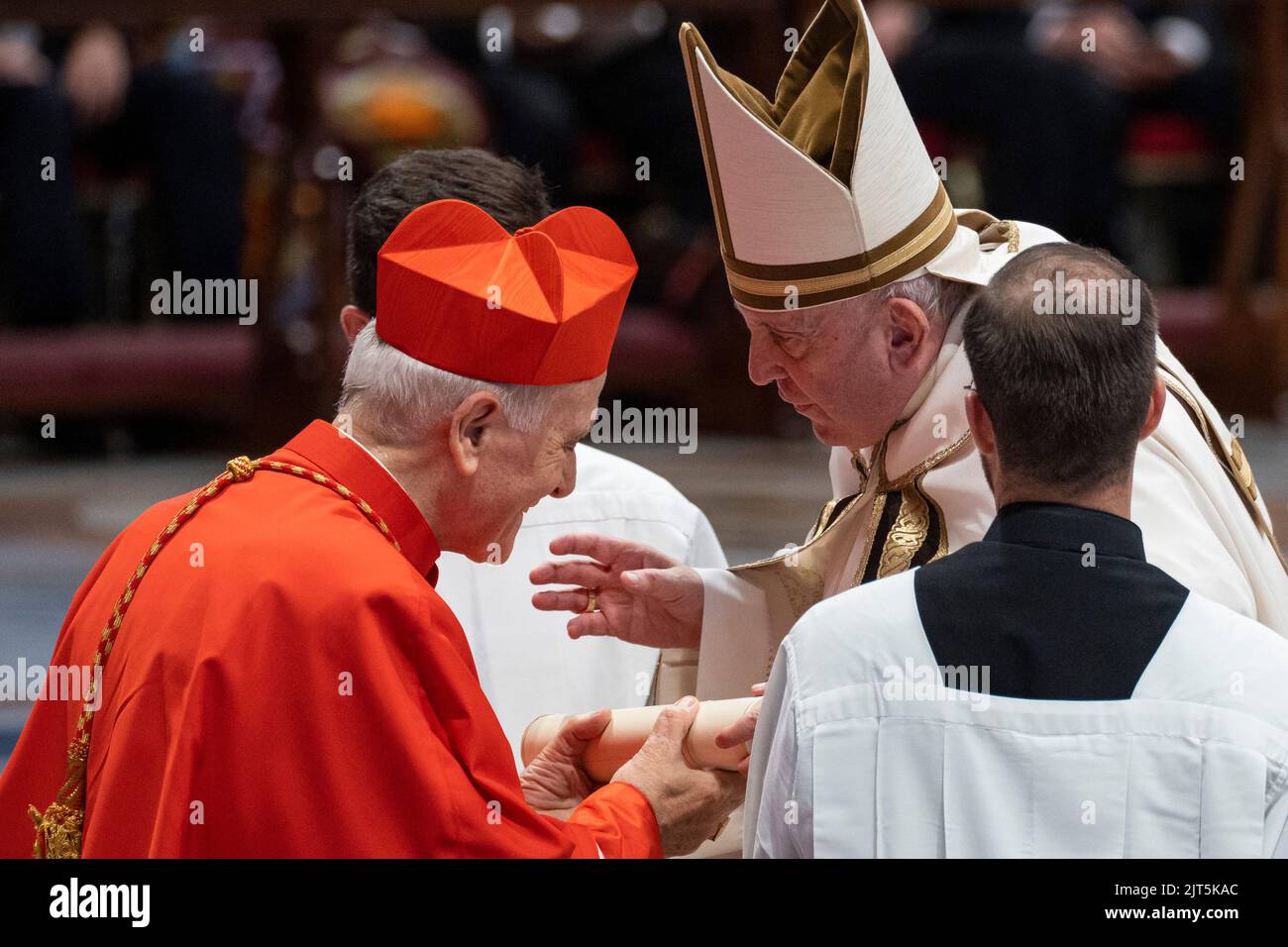 New Cardinal Fortunato Frezza receives the red three-cornered biretta ...
