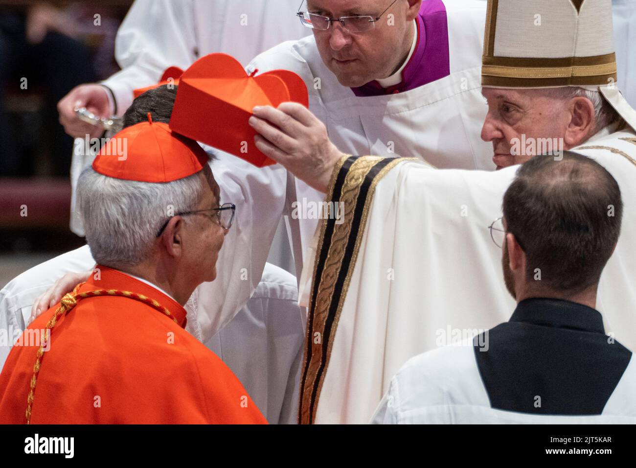 New Cardinal Adalberto Martínez Flores receives the red three-cornered ...