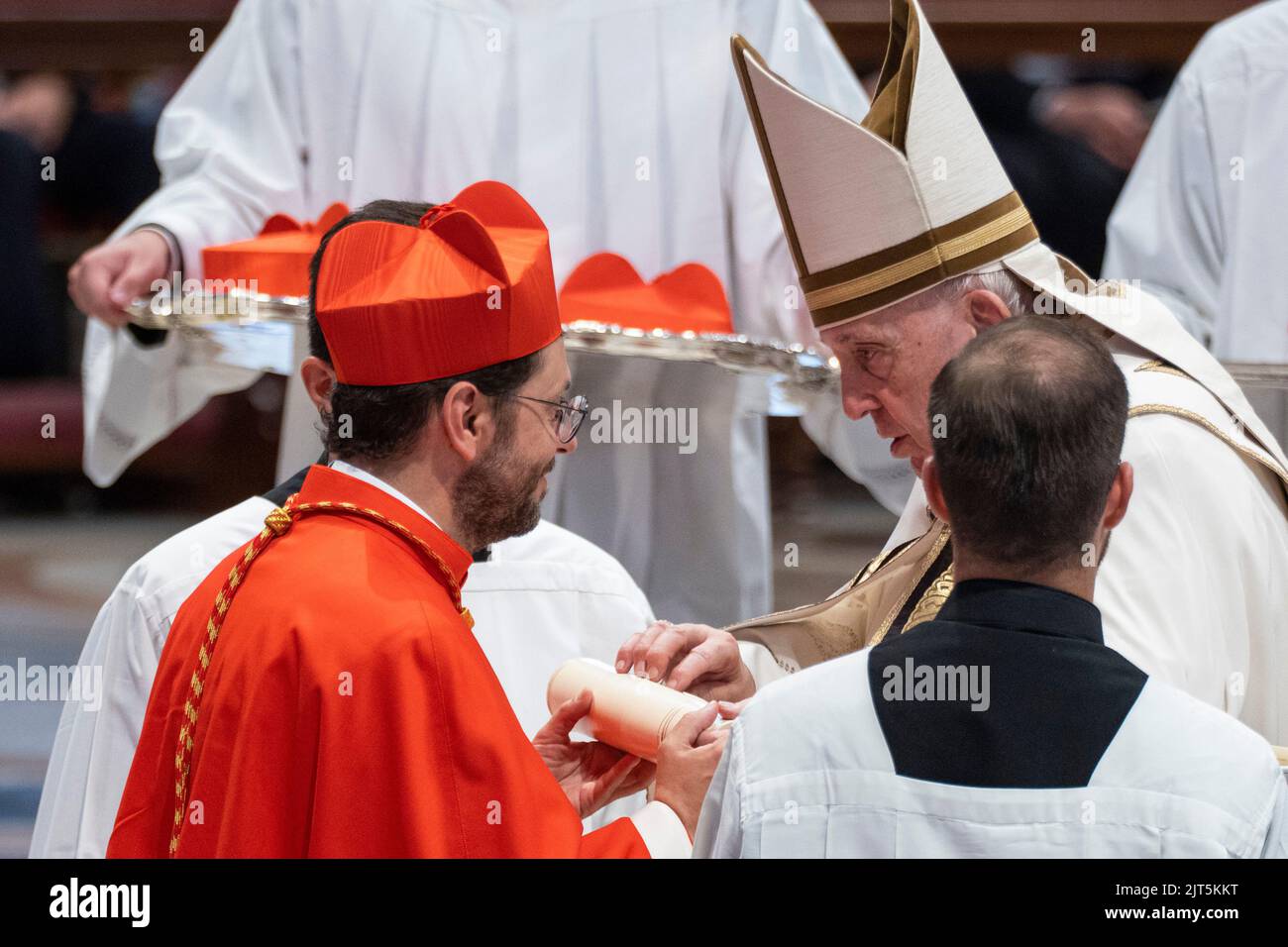 New Cardinal Giorgio Marengo receives the red three-cornered biretta ...