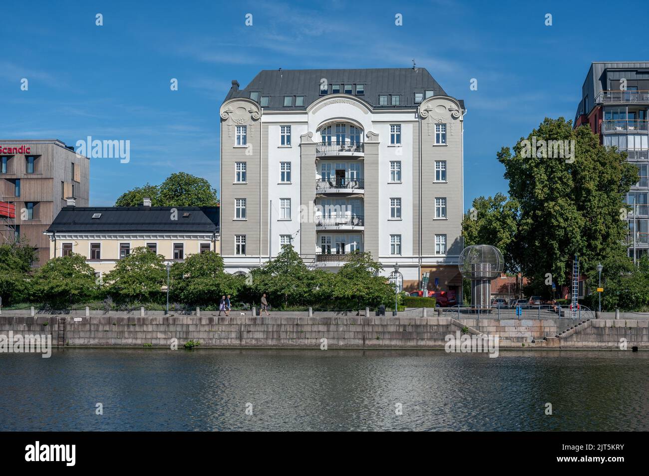 Recently renovated facade at Norrköping waterfront Saltängen and Motala ...
