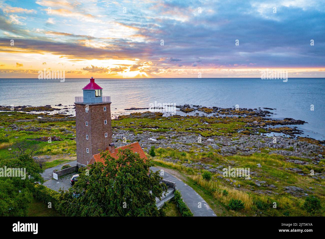 aerial view of lighthouse on the coast of the baltic sea on bornholm ...