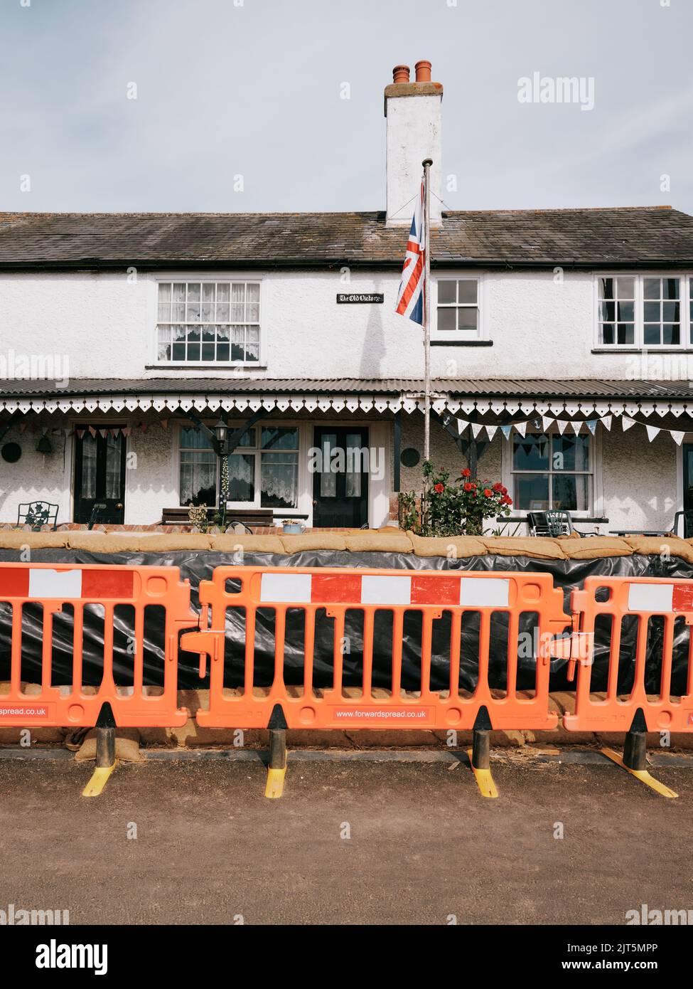 Flood defences at West Mersea, Mersea Island, Essex, England UK ...
