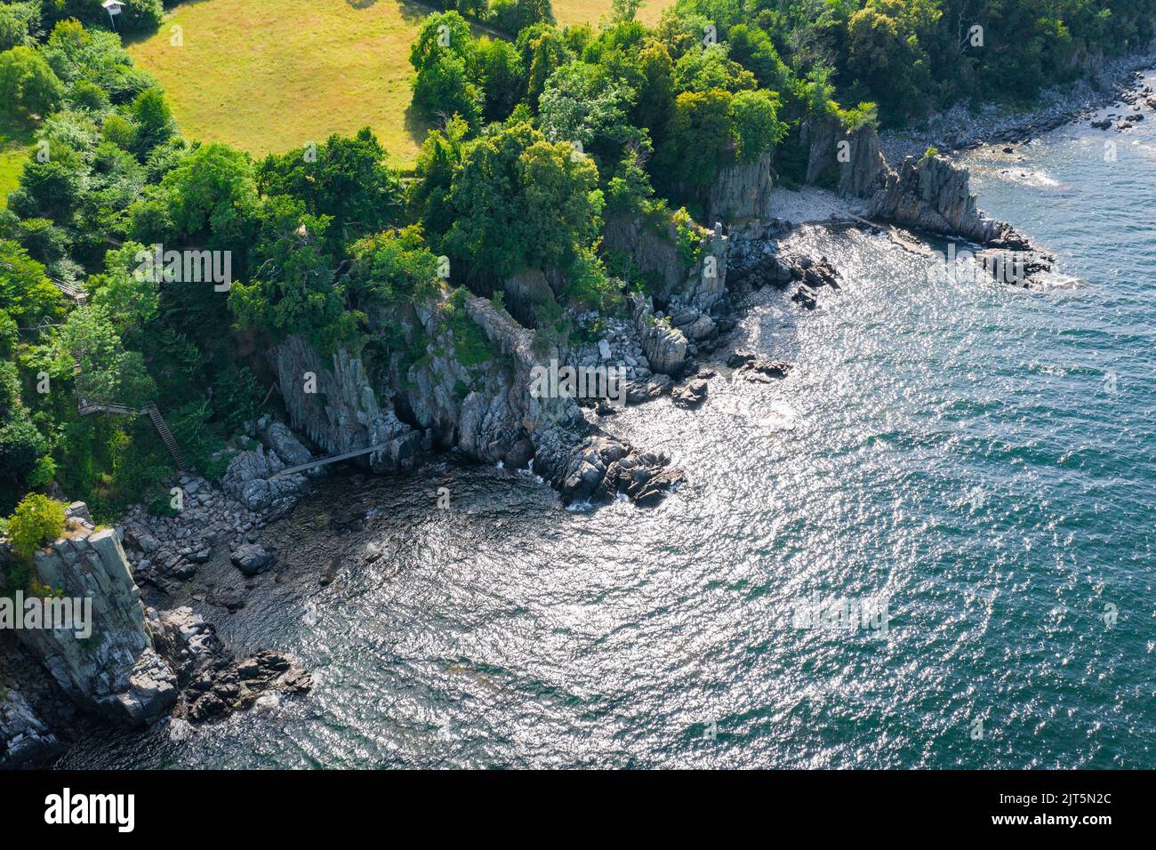 Aerial view on Sanctuary Cliffs of the northern coast of Bornholm ...
