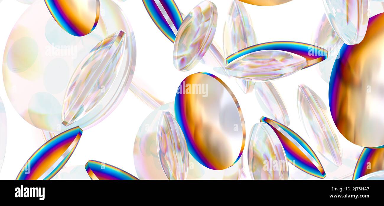 A 3D rendering of a wavy rainbow oval-shaped glasses isolated on a ...