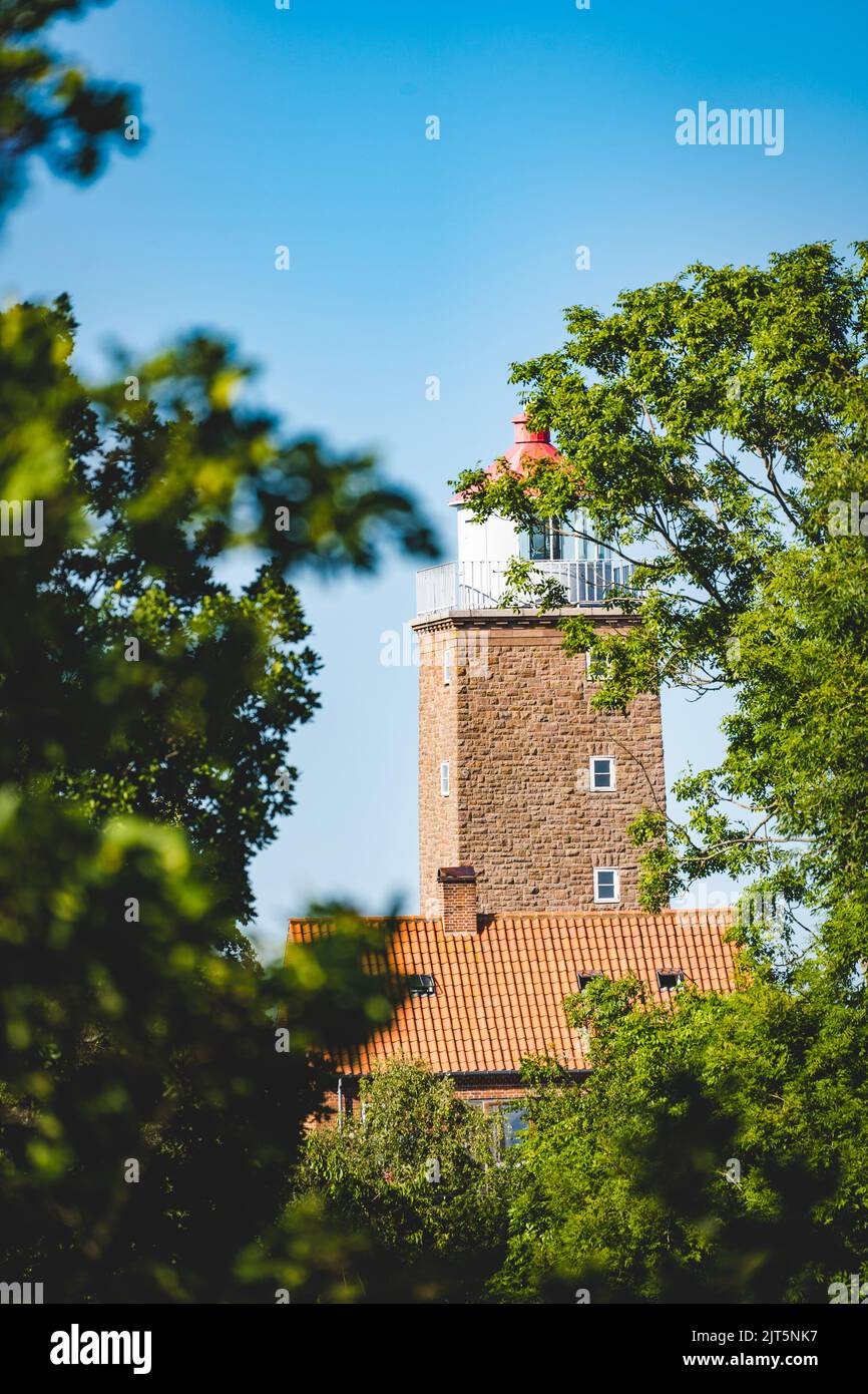 lighthouse seen through trees Stock Photo - Alamy