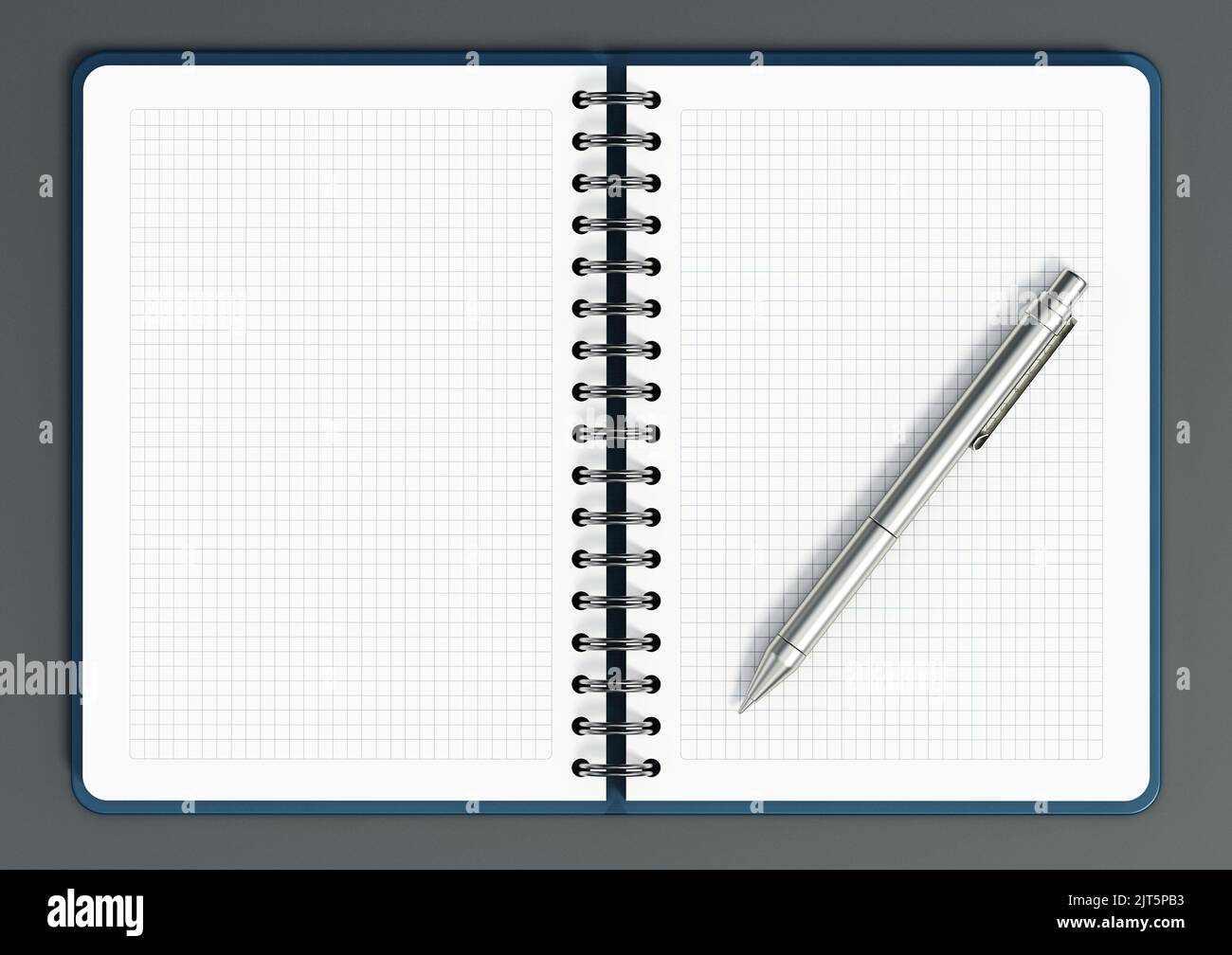 Spiral notepad with blank pages and ball point pen. 3D illustration ...
