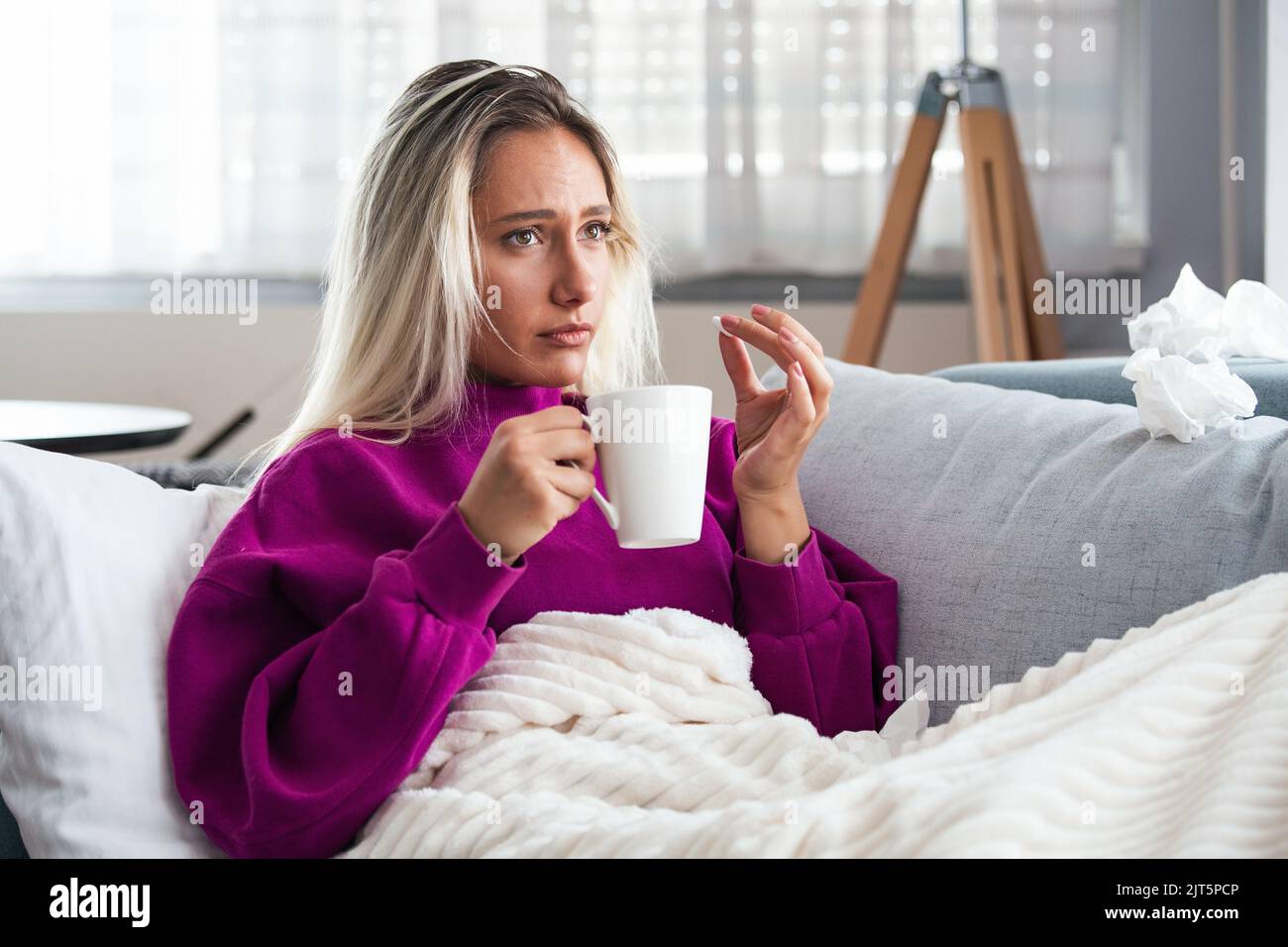 Concept of suffering from terrible pain. Beautiful, sad, upset, unhappy ...