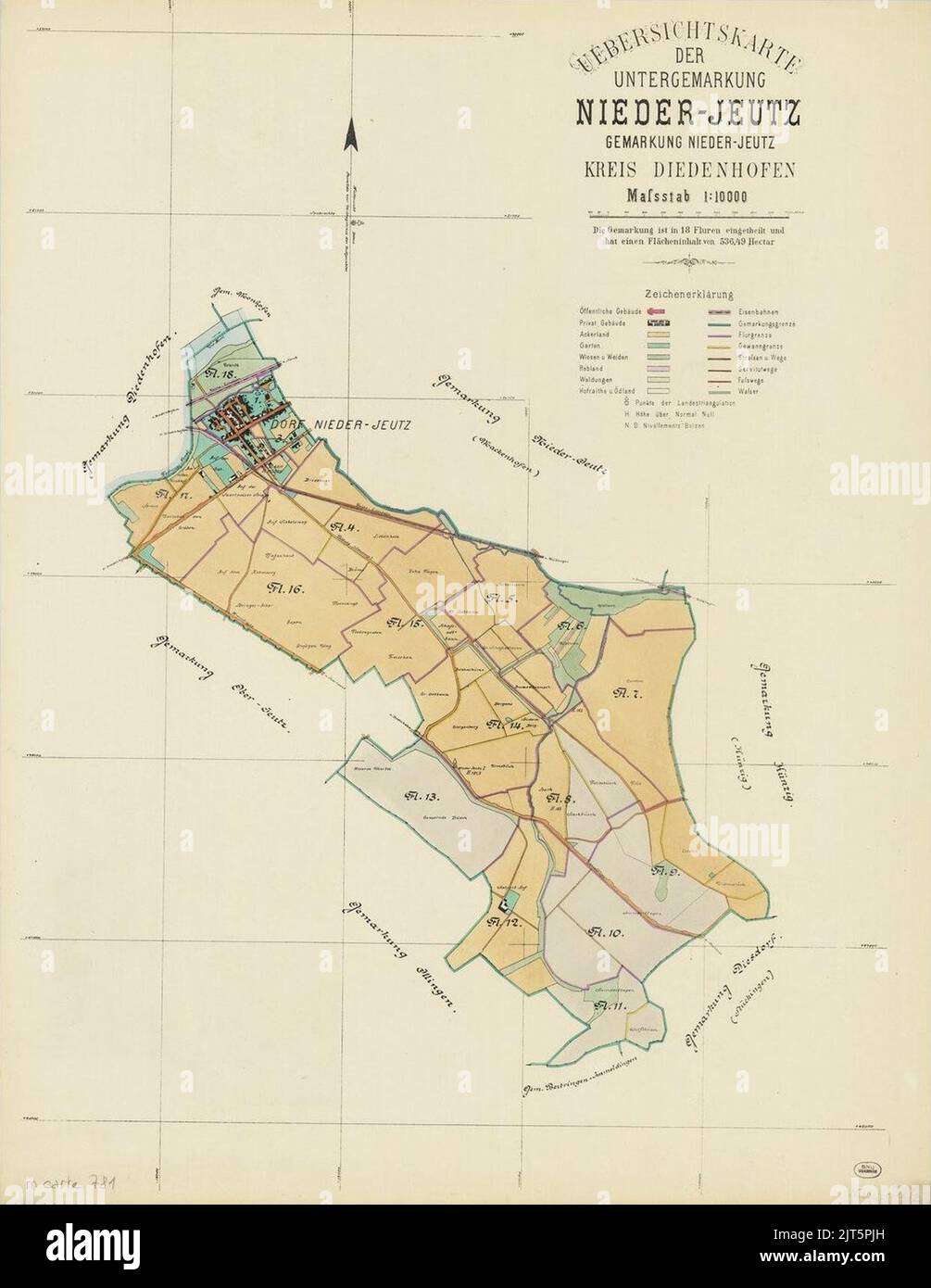 Uebersichtskarte der Untergemarkung Nieder-Jeutz 1889 Stock Photo - Alamy