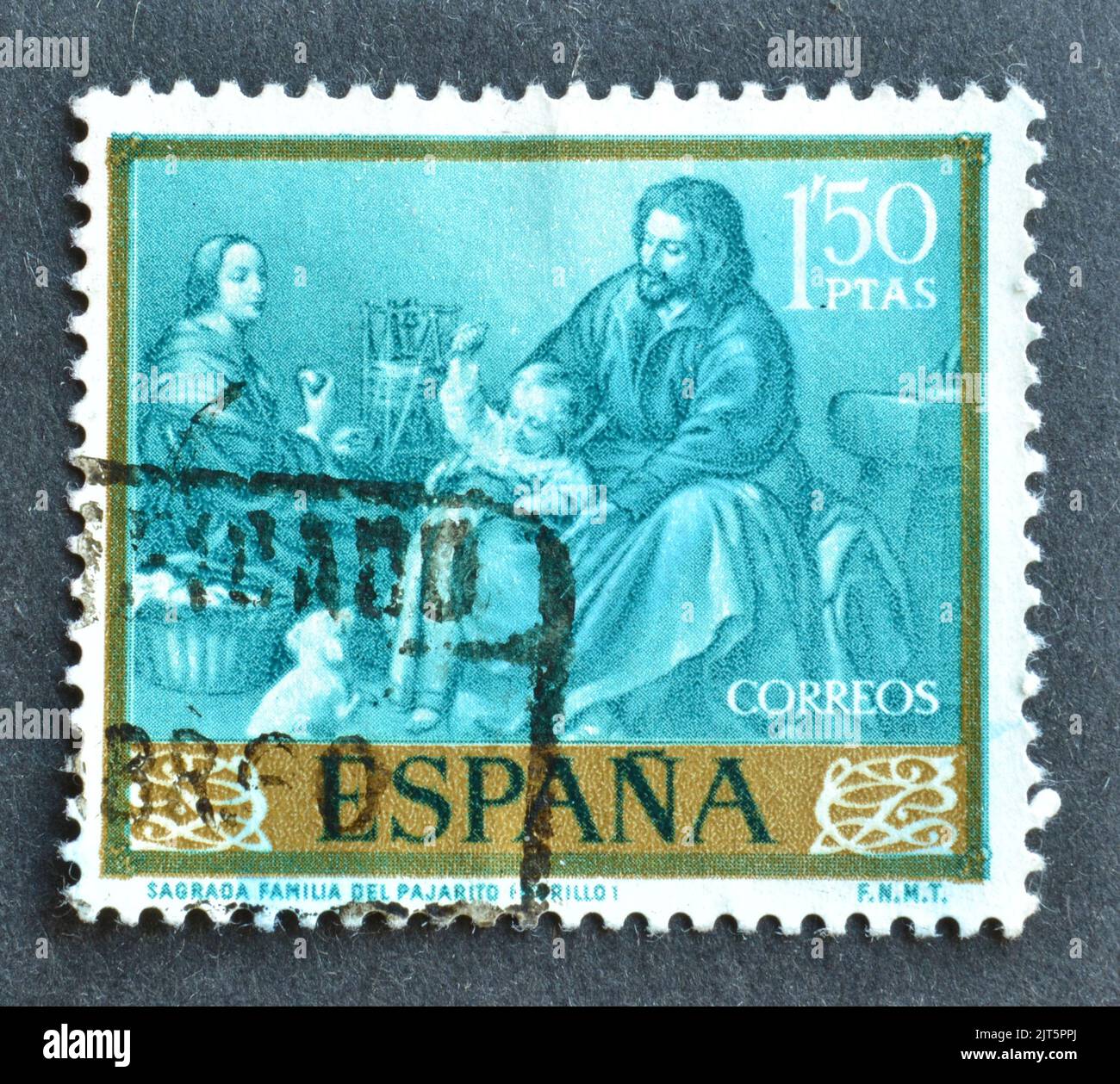 Cancelled postage stamp printed by Spain, that shows Painting "Holy ...