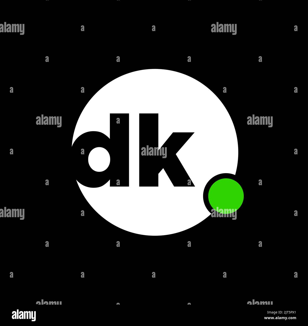 A vector illustration of a DK company logo in grey white and green ...