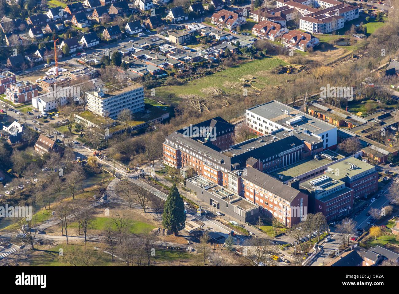 Aerial view, St. Franziskus-Hospital, Ahlen, Ruhr area, North Rhine ...