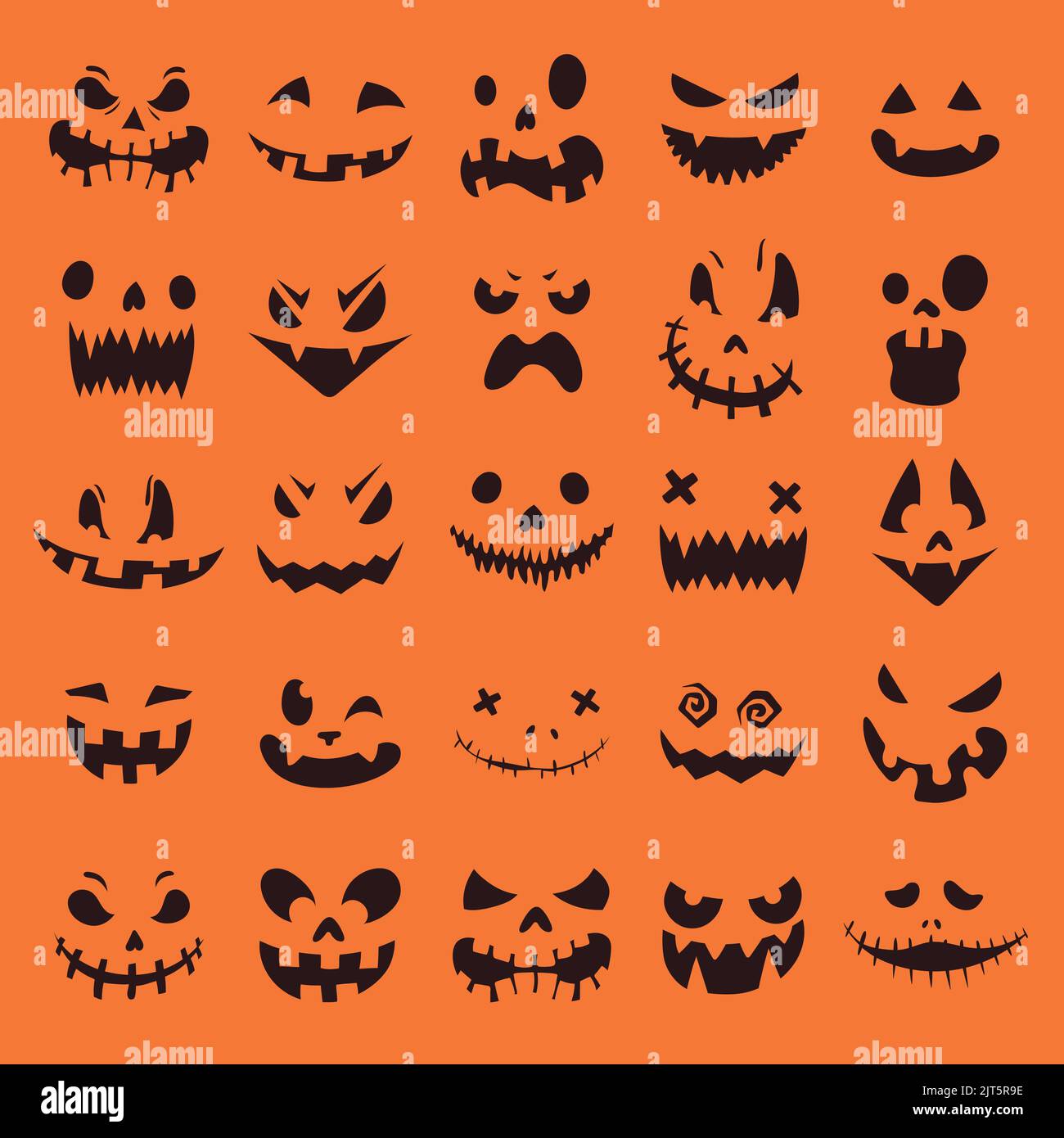 Various jack o lantern, carved pumpkin face expressions and emotions ...