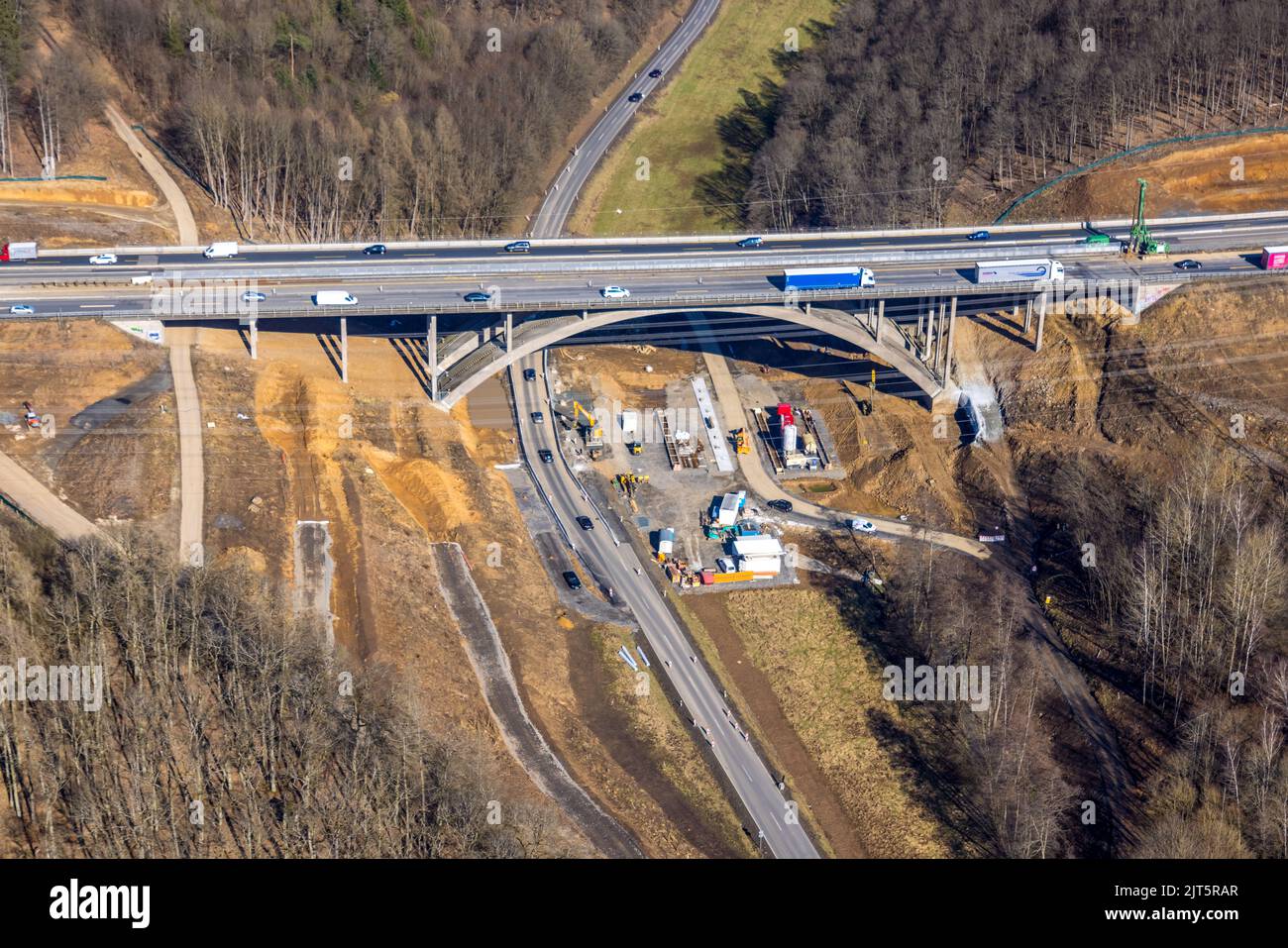 Freeway bridge viaduct Bechlingen of the freeway A45 Sauerlandlinie ...