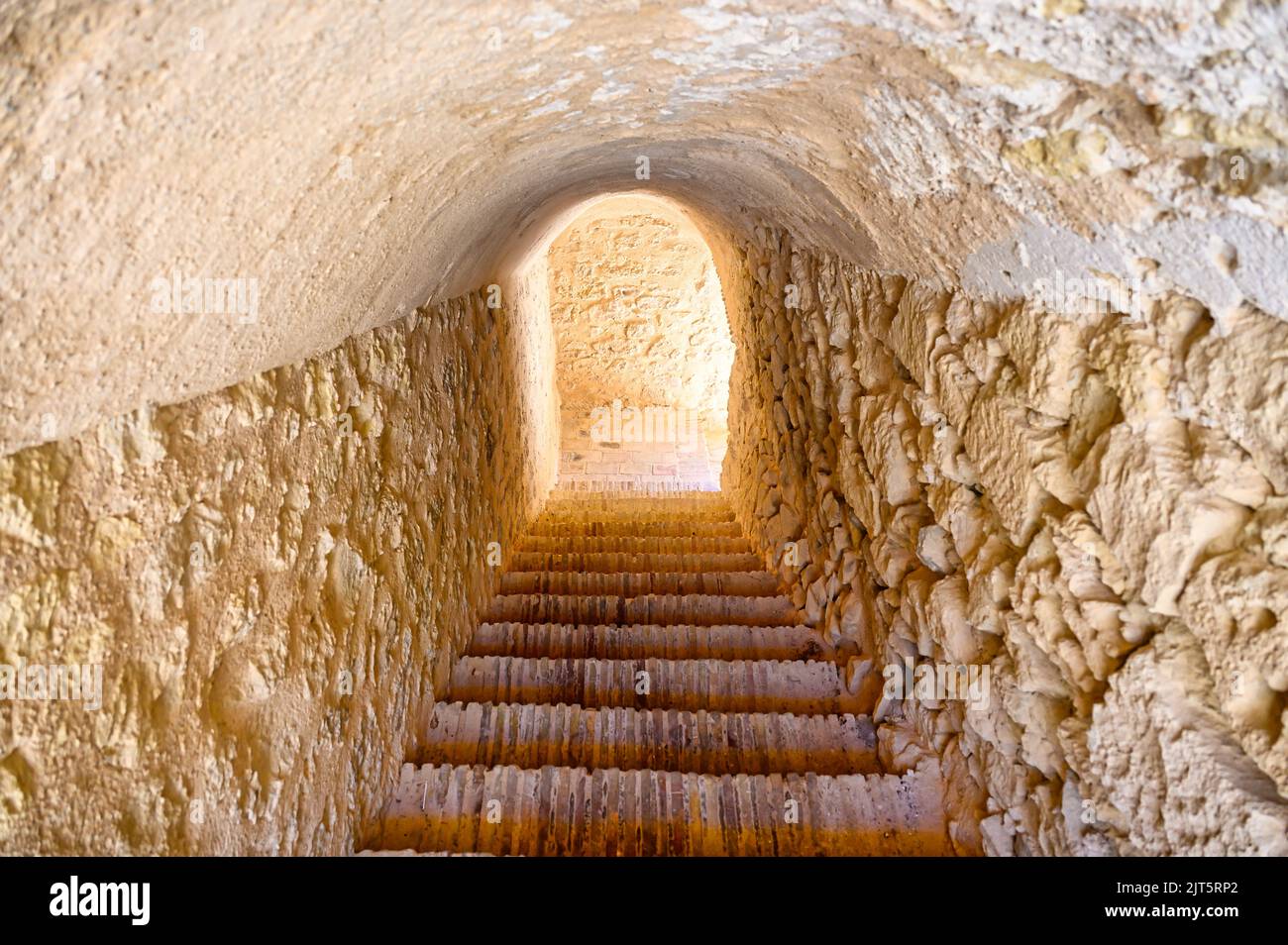 Steps in a tunnel. Architectural feature in stone which is part of the ...