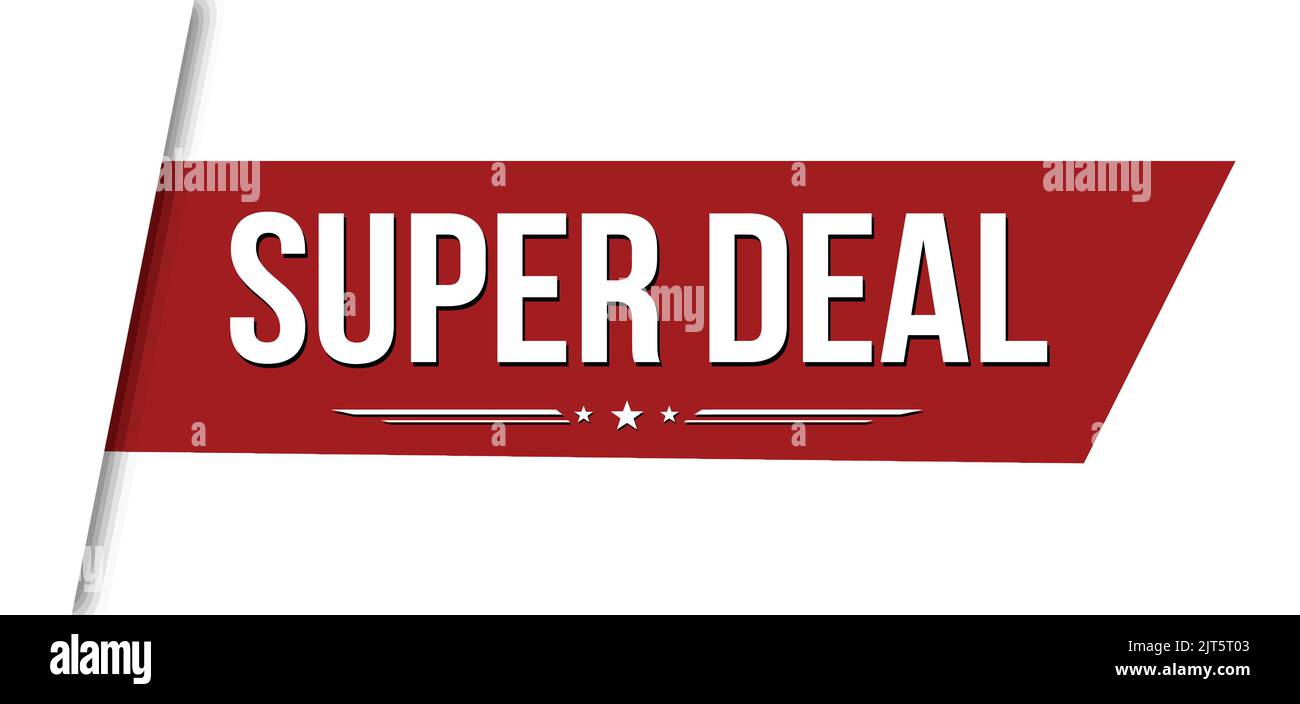 Super deal red ribbon or banner design on white background, vector ...